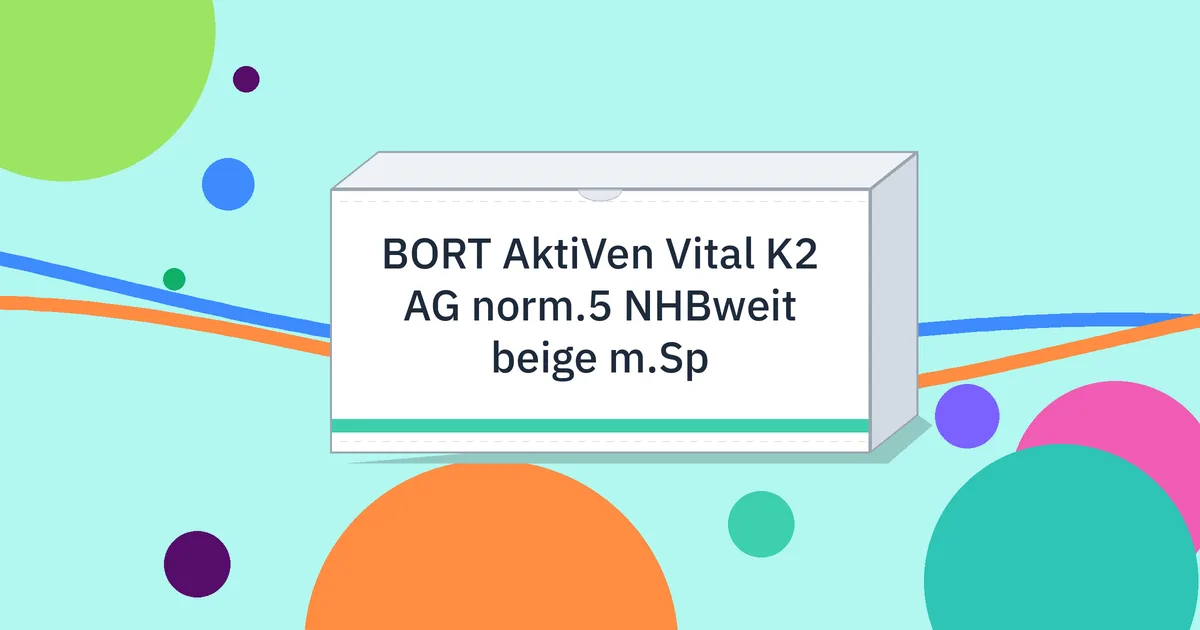 Symbolbild: Packung mit der Aufschrift BORT AktiVen Vital K2 AG norm.5 NHBweit beige m.Sp (PZN 13731952) – Verfügbarkeit und Bezug in Apotheken in Frankfurt am Main