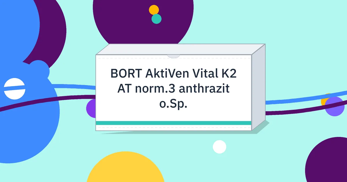 Symbolbild: Packung mit der Aufschrift BORT AktiVen Vital K2 AT norm.3 anthrazit o.Sp. (PZN 13743033) – Verfügbarkeit und Bezug in Apotheken in Frankfurt am Main