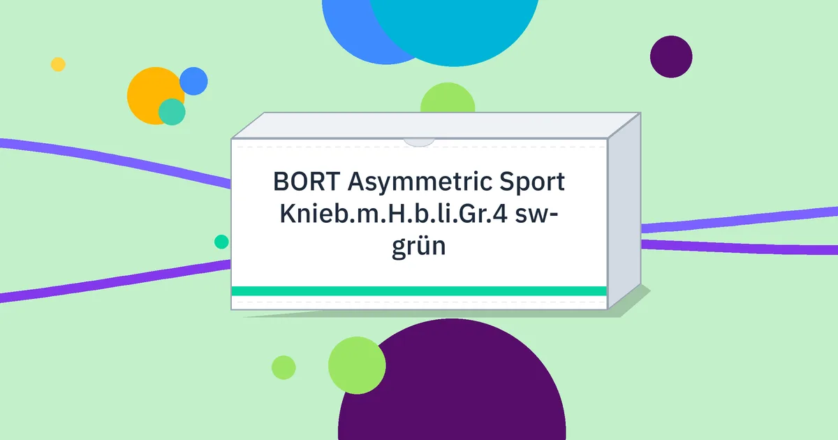 Symbolbild: Packung mit der Aufschrift BORT Asymmetric Sport Knieb.m.H.b.li.Gr.4 sw-grün (PZN 19634581) – Verfügbarkeit und Bezug in Apotheken in Frankfurt am Main