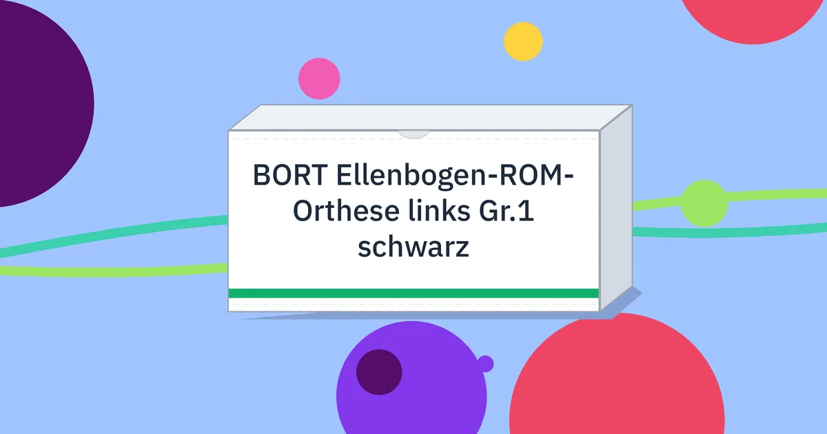Symbolbild: Packung mit der Aufschrift BORT Ellenbogen-ROM-Orthese links Gr.1 schwarz (PZN 12573698) – Verfügbarkeit und Bezug in Apotheken in Frankfurt am Main