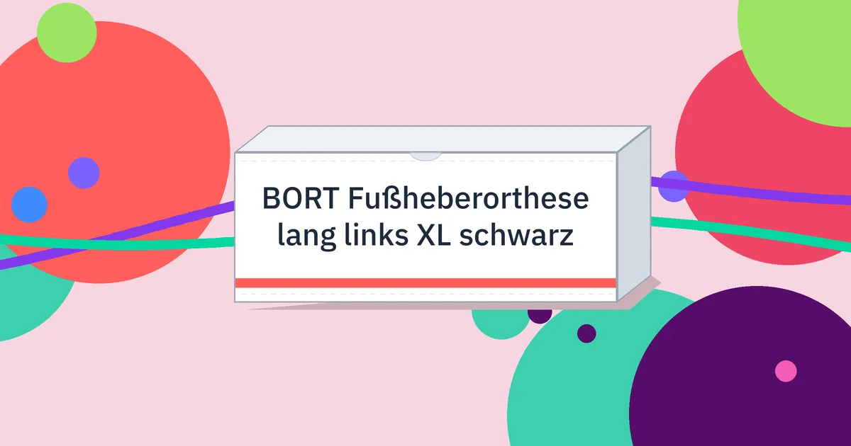 Symbolbild: Packung mit der Aufschrift BORT Fußheberorthese lang links XL schwarz (PZN 07668830) – Verfügbarkeit und Bezug in Apotheken in Frankfurt am Main