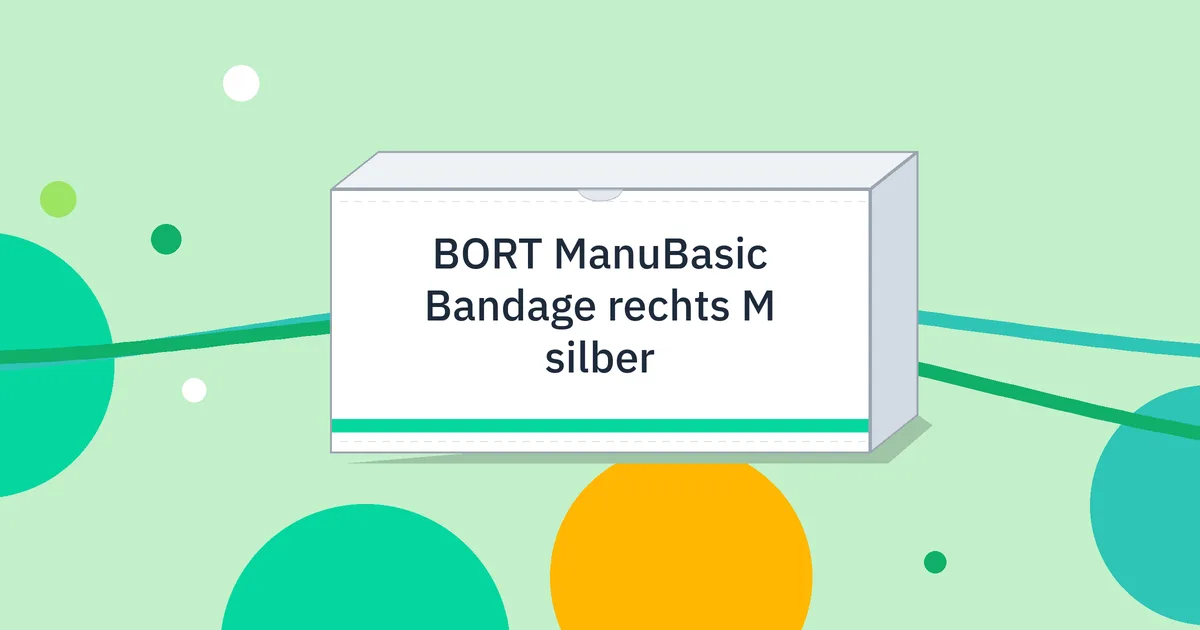 Symbolbild: Packung mit der Aufschrift BORT ManuBasic Bandage rechts M silber (PZN 07670063) – Verfügbarkeit und Bezug in Apotheken in Frankfurt am Main