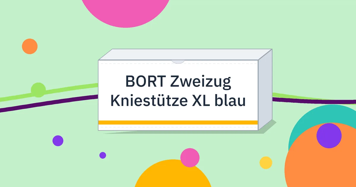 Symbolbild: Packung mit der Aufschrift BORT Zweizug Kniestütze XL blau (PZN 06084423) – Verfügbarkeit und Bezug in Apotheken in Frankfurt am Main