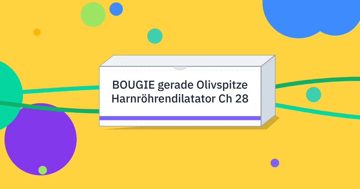 Symbolbild: Packung mit der Aufschrift BOUGIE gerade Olivspitze Harnröhrendilatator Ch 28 (PZN 17509297) – Verfügbarkeit und Bezug in Apotheken in Frankfurt am Main
