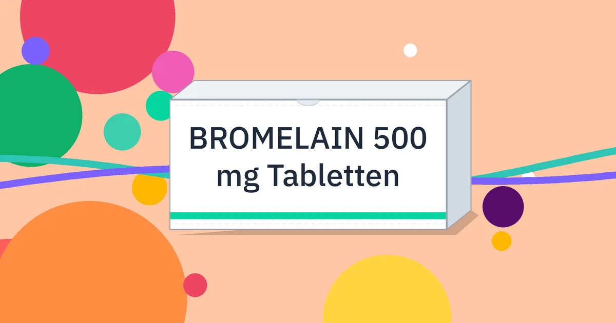 Symbolbild: Packung mit der Aufschrift BROMELAIN 500 mg Tabletten (PZN 07394864) – Verfügbarkeit und Bezug in Apotheken in Frankfurt am Main