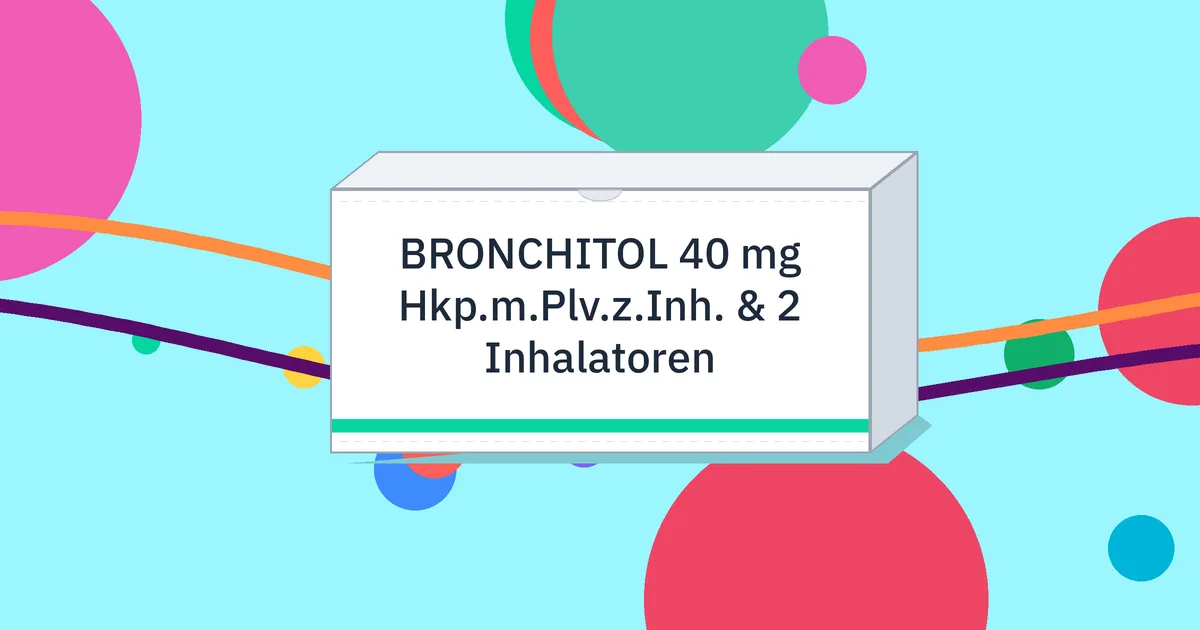 Symbolbild: Packung mit der Aufschrift BRONCHITOL 40 mg Hkp.m.Plv.z.Inh. & 2 Inhalatoren (PZN 15236004) – Verfügbarkeit und Bezug in Apotheken in Frankfurt am Main