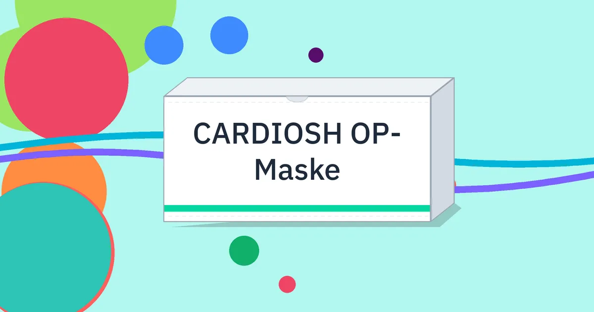 Symbolbild: Packung mit der Aufschrift CARDIOSH OP-Maske (PZN 18262031) – Verfügbarkeit und Bezug in Apotheken in Frankfurt am Main