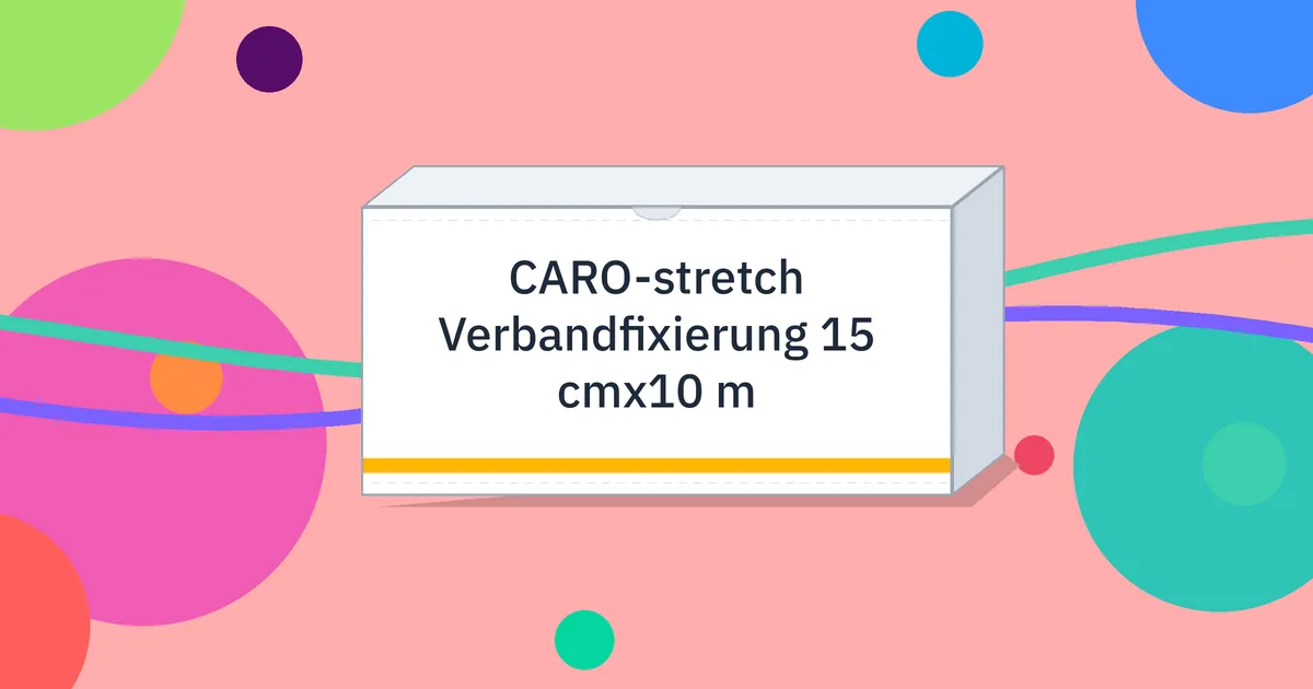 Symbolbild: Packung mit der Aufschrift CARO-stretch Verbandfixierung 15 cmx10 m (PZN 11670689) – Verfügbarkeit und Bezug in Apotheken in Frankfurt am Main
