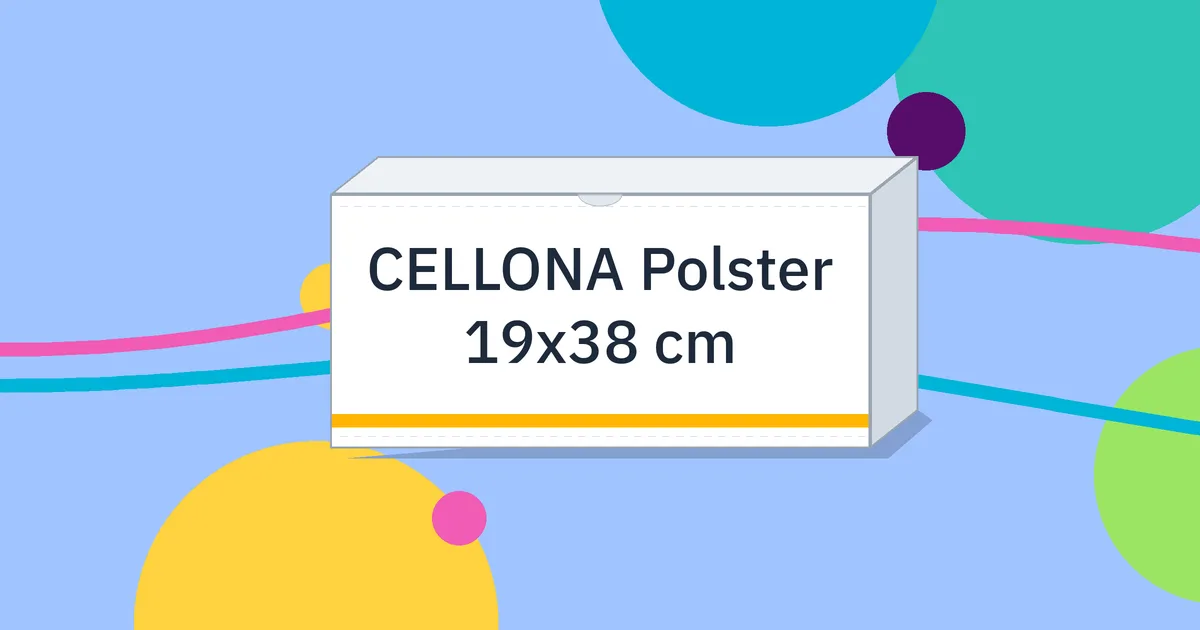 Symbolbild: Packung mit der Aufschrift CELLONA Polster 19x38 cm (PZN 19144440) – Verfügbarkeit und Bezug in Apotheken in Frankfurt am Main