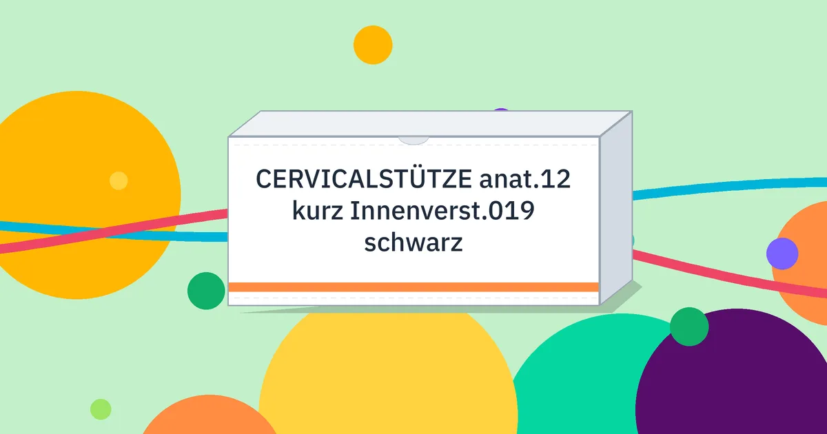 Symbolbild: Packung mit der Aufschrift CERVICALSTÜTZE anat.12 kurz Innenverst.019 schwarz (PZN 10233426) – Verfügbarkeit und Bezug in Apotheken in Frankfurt am Main
