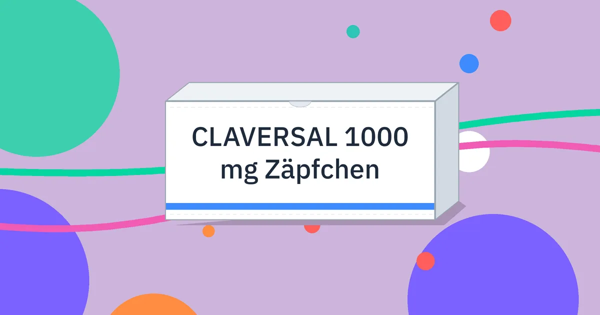 Symbolbild: Packung mit der Aufschrift CLAVERSAL 1000 mg Zäpfchen (PZN 16703991) – Verfügbarkeit und Bezug in Apotheken in Frankfurt am Main