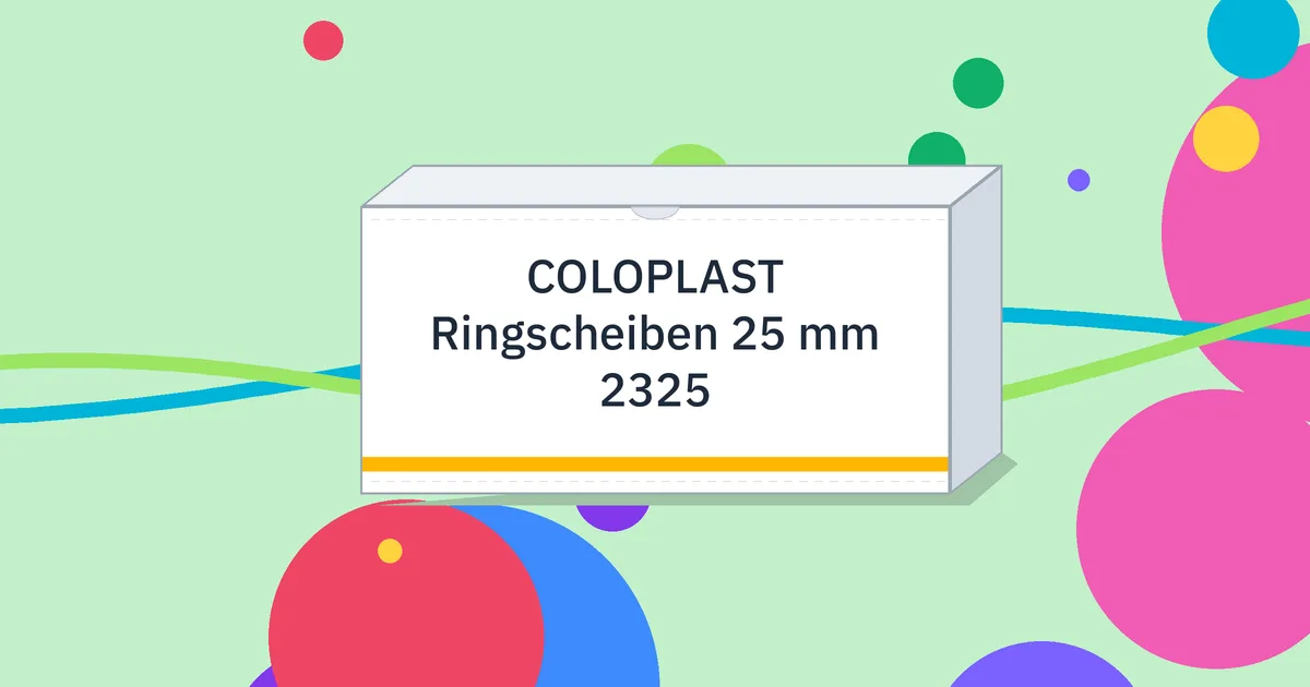 Symbolbild: Packung mit der Aufschrift COLOPLAST Ringscheiben 25 mm 2325 (PZN 02298848) – Verfügbarkeit und Bezug in Apotheken in Frankfurt am Main