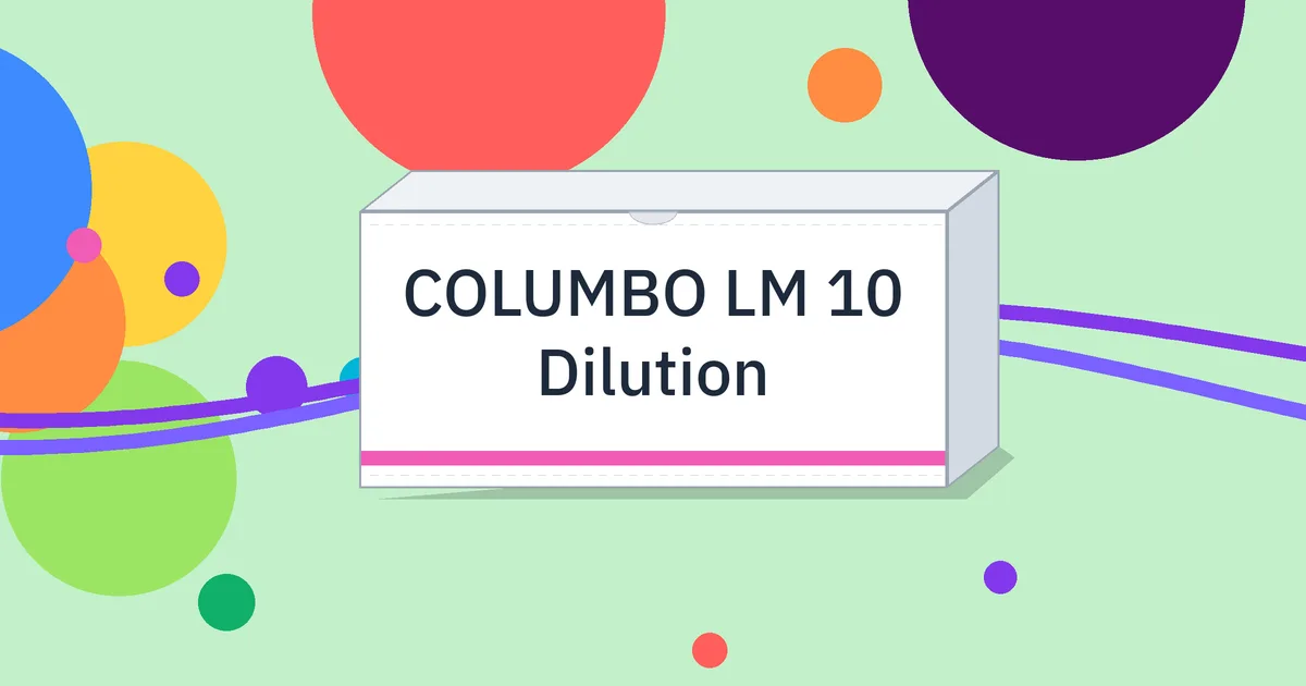 Symbolbild: Packung mit der Aufschrift COLUMBO LM 10 Dilution (PZN 13448742) – Verfügbarkeit und Bezug in Apotheken in Frankfurt am Main