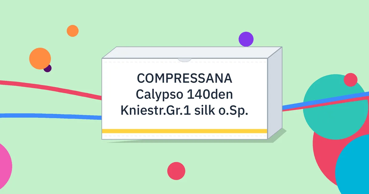 Symbolbild: Packung mit der Aufschrift COMPRESSANA Calypso 140den Kniestr.Gr.1 silk o.Sp. (PZN 09076878) – Verfügbarkeit und Bezug in Apotheken in Frankfurt am Main
