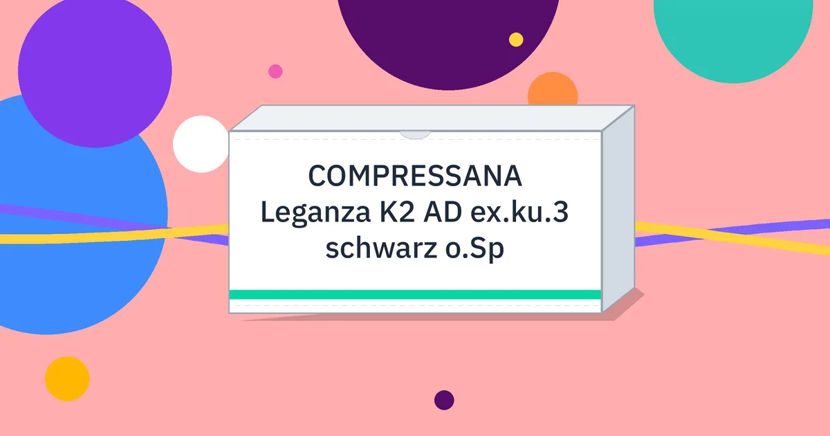 Symbolbild: Packung mit der Aufschrift COMPRESSANA Leganza K2 AD ex.ku.3 schwarz o.Sp (PZN 13005772) – Verfügbarkeit und Bezug in Apotheken in Frankfurt am Main