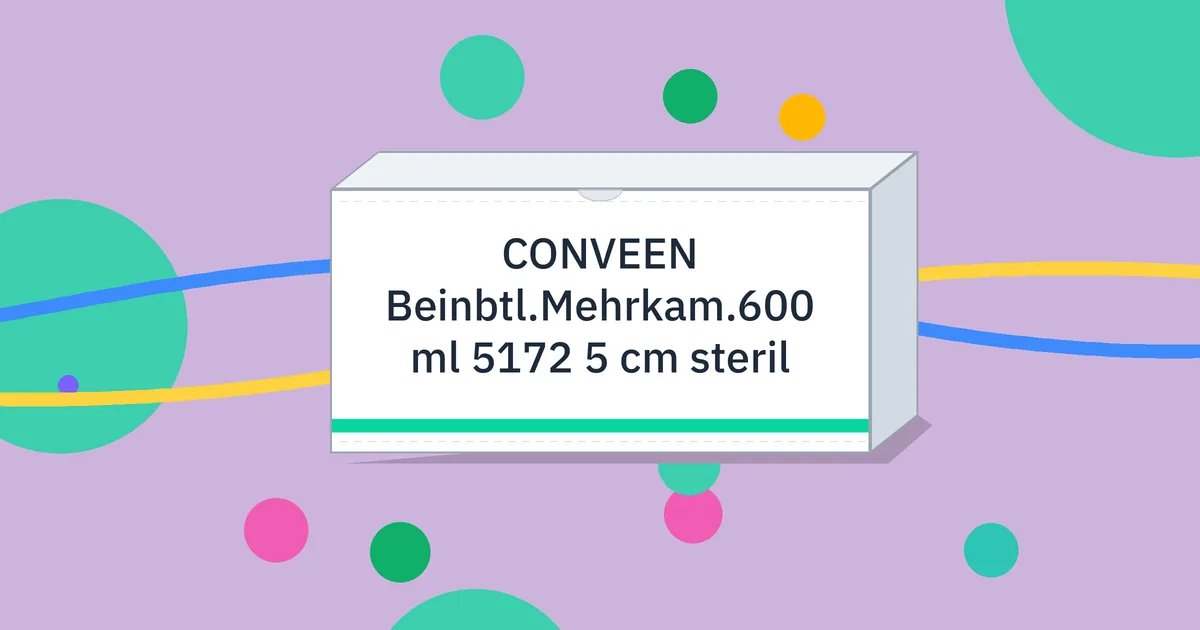 Symbolbild: Packung mit der Aufschrift CONVEEN Beinbtl.Mehrkam.600 ml 5172 5 cm steril (PZN 07589958) – Verfügbarkeit und Bezug in Apotheken in Frankfurt am Main