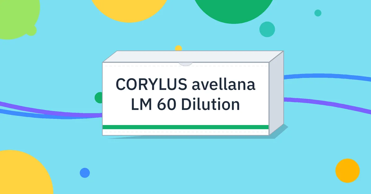 Symbolbild: Packung mit der Aufschrift CORYLUS avellana LM 60 Dilution (PZN 13454702) – Verfügbarkeit und Bezug in Apotheken in Frankfurt am Main