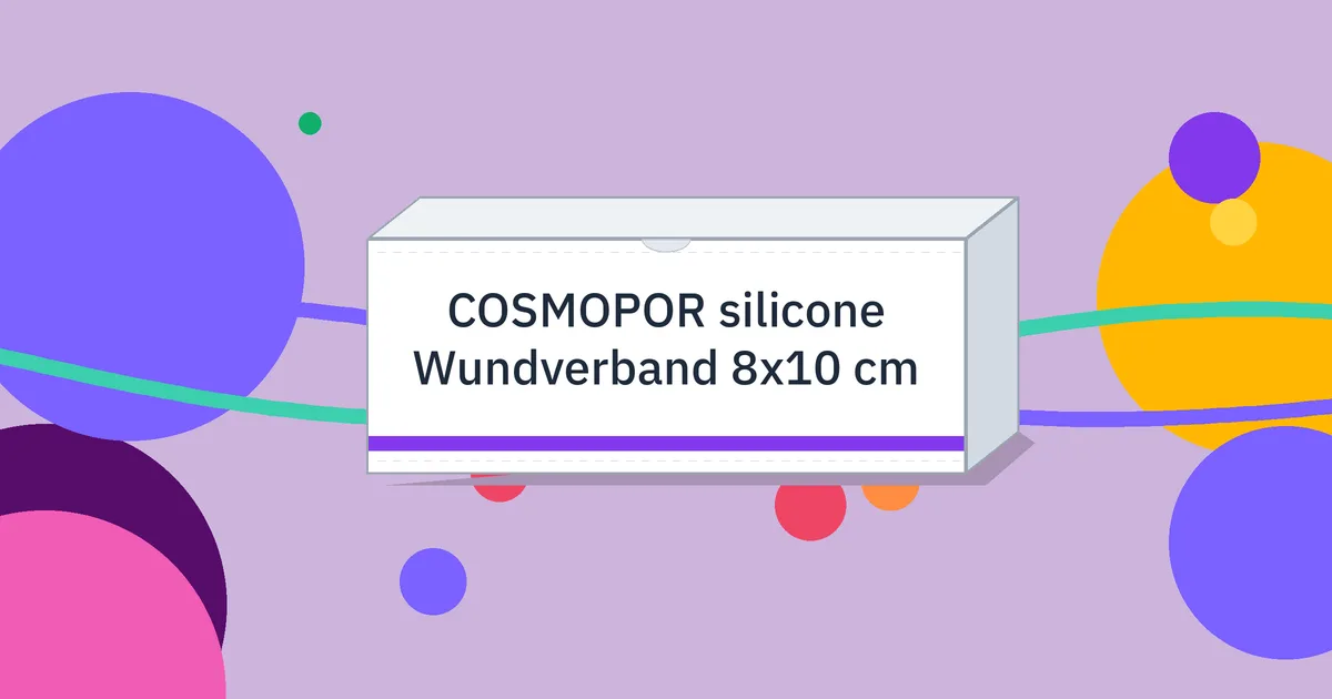 Symbolbild: Packung mit der Aufschrift COSMOPOR silicone Wundverband 8x10 cm (PZN 18729859) – Verfügbarkeit und Bezug in Apotheken in Frankfurt am Main