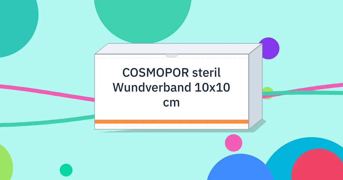 Symbolbild: Packung mit der Aufschrift COSMOPOR steril Wundverband 10x10 cm (PZN 18437200) – Verfügbarkeit und Bezug in Apotheken in Frankfurt am Main