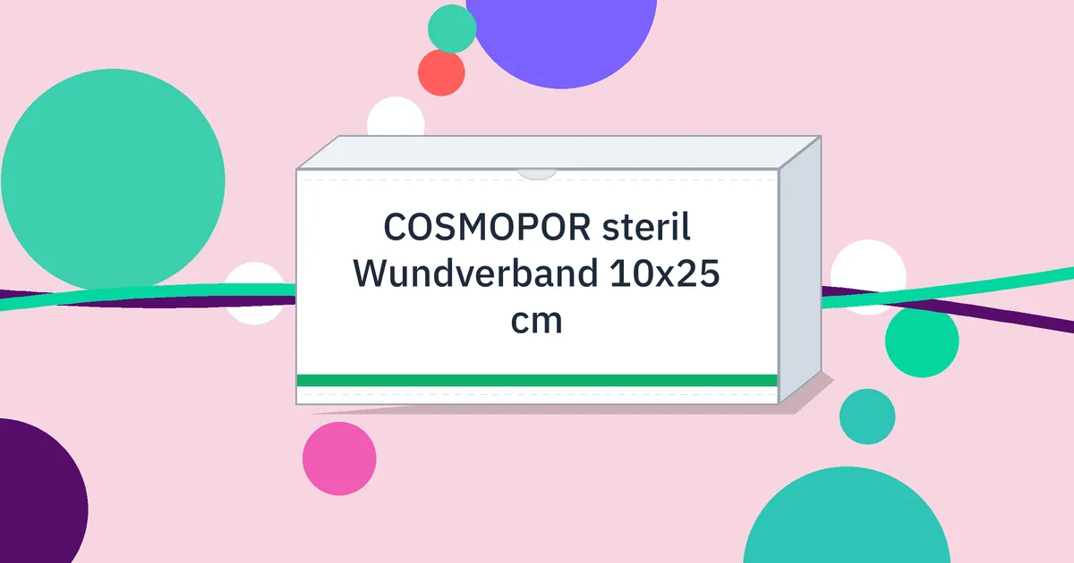 Symbolbild: Packung mit der Aufschrift COSMOPOR steril Wundverband 10x25 cm (PZN 00896640) – Verfügbarkeit und Bezug in Apotheken in Frankfurt am Main