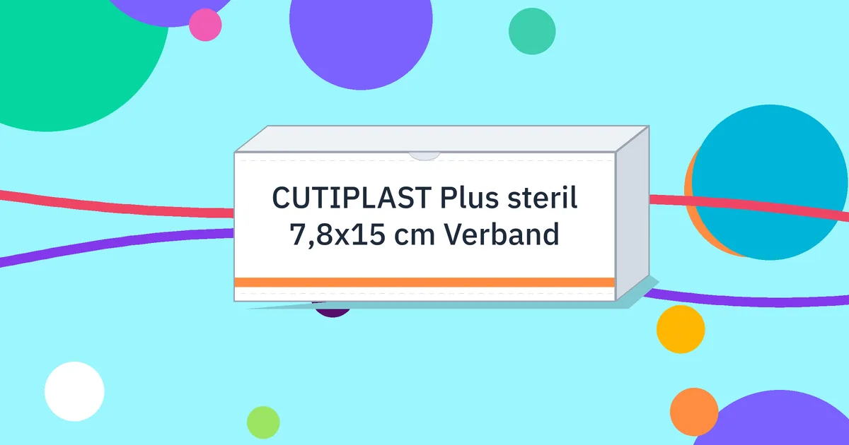Symbolbild: Packung mit der Aufschrift CUTIPLAST Plus steril 7,8x15 cm Verband (PZN 09732590) – Verfügbarkeit und Bezug in Apotheken in Frankfurt am Main