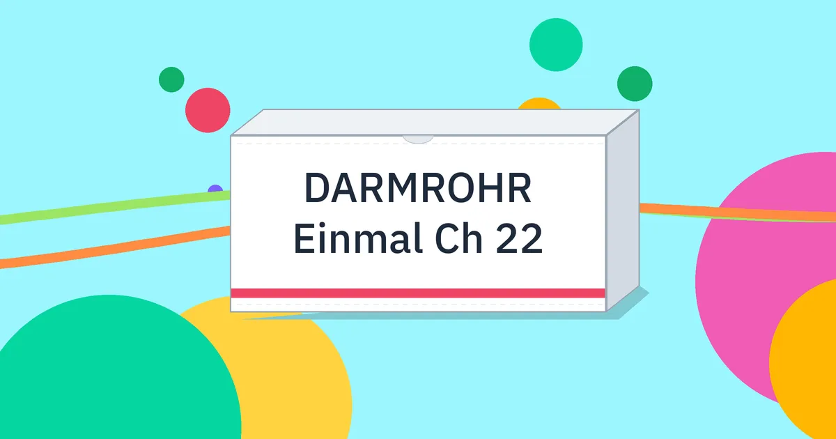 Symbolbild: Packung mit der Aufschrift DARMROHR Einmal Ch 22 (PZN 01235538) – Verfügbarkeit und Bezug in Apotheken in Frankfurt am Main