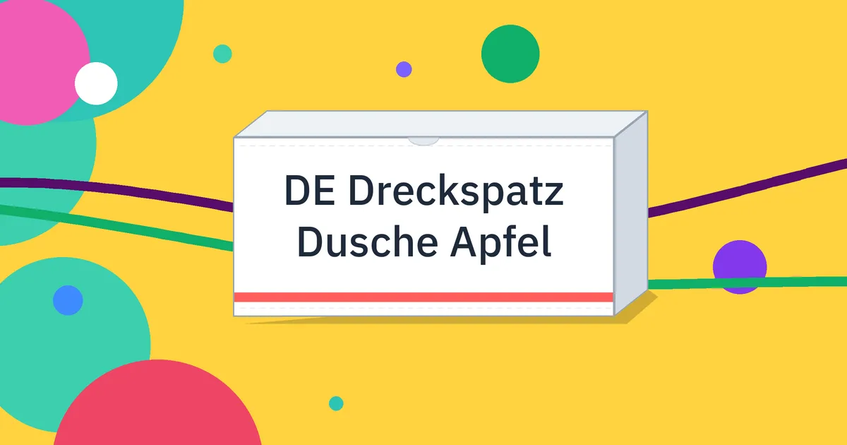 Symbolbild: Packung mit der Aufschrift DE Dreckspatz Dusche Apfel (PZN 17922488) – Verfügbarkeit und Bezug in Apotheken in Frankfurt am Main