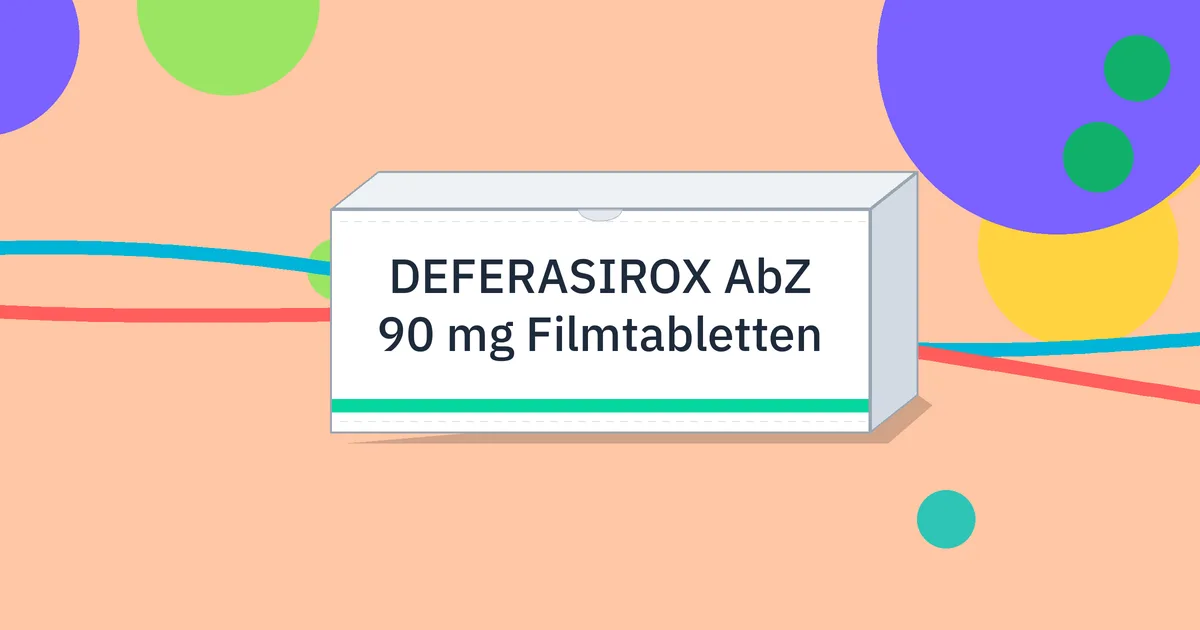 Symbolbild: Packung mit der Aufschrift DEFERASIROX AbZ 90 mg Filmtabletten (PZN 17482397) – Verfügbarkeit und Bezug in Apotheken in Frankfurt am Main