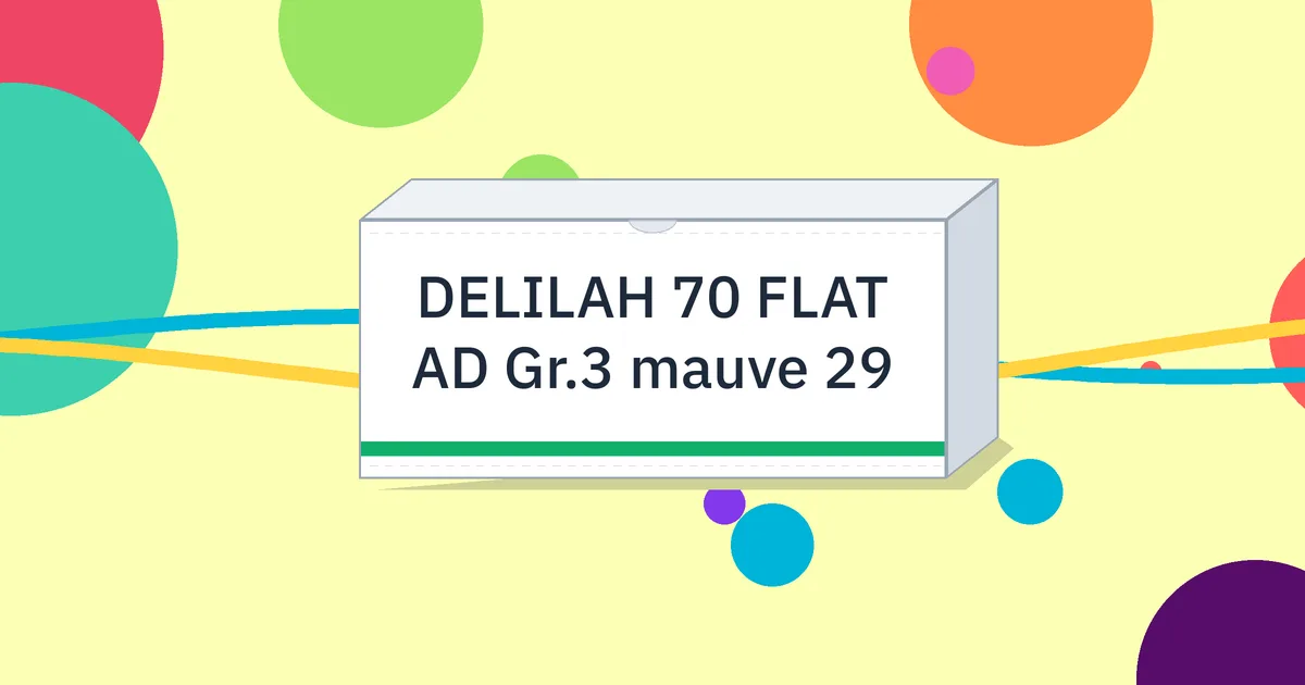 Symbolbild: Packung mit der Aufschrift DELILAH 70 FLAT AD Gr.3 mauve 29 (PZN 13847577) – Verfügbarkeit und Bezug in Apotheken in Frankfurt am Main