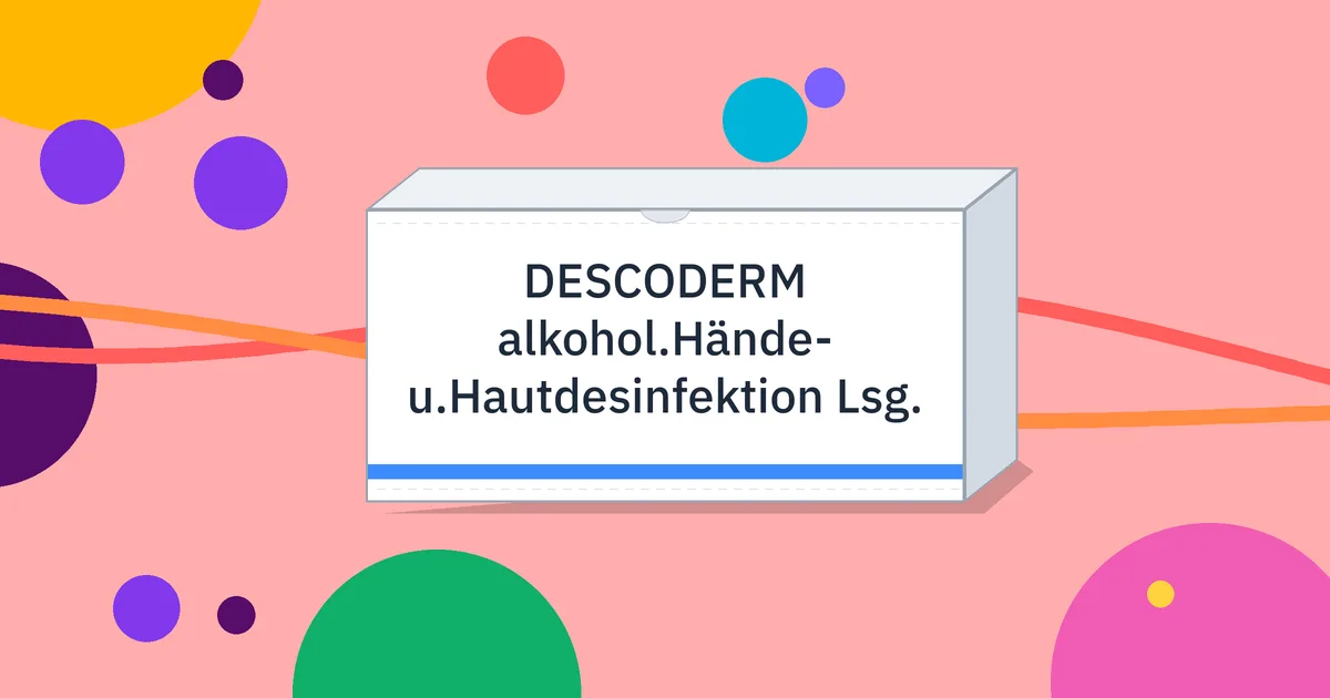 Symbolbild: Packung mit der Aufschrift DESCODERM alkohol.Hände- u.Hautdesinfektion Lsg. (PZN 04606372) – Verfügbarkeit und Bezug in Apotheken in Frankfurt am Main