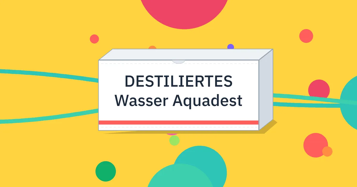 Symbolbild: Packung mit der Aufschrift DESTILIERTES Wasser Aquadest (PZN 04980627) – Verfügbarkeit und Bezug in Apotheken in Frankfurt am Main