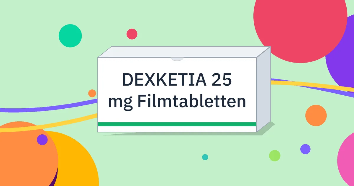 Symbolbild: Packung mit der Aufschrift DEXKETIA 25 mg Filmtabletten (PZN 18862624) – Verfügbarkeit und Bezug in Apotheken in Frankfurt am Main
