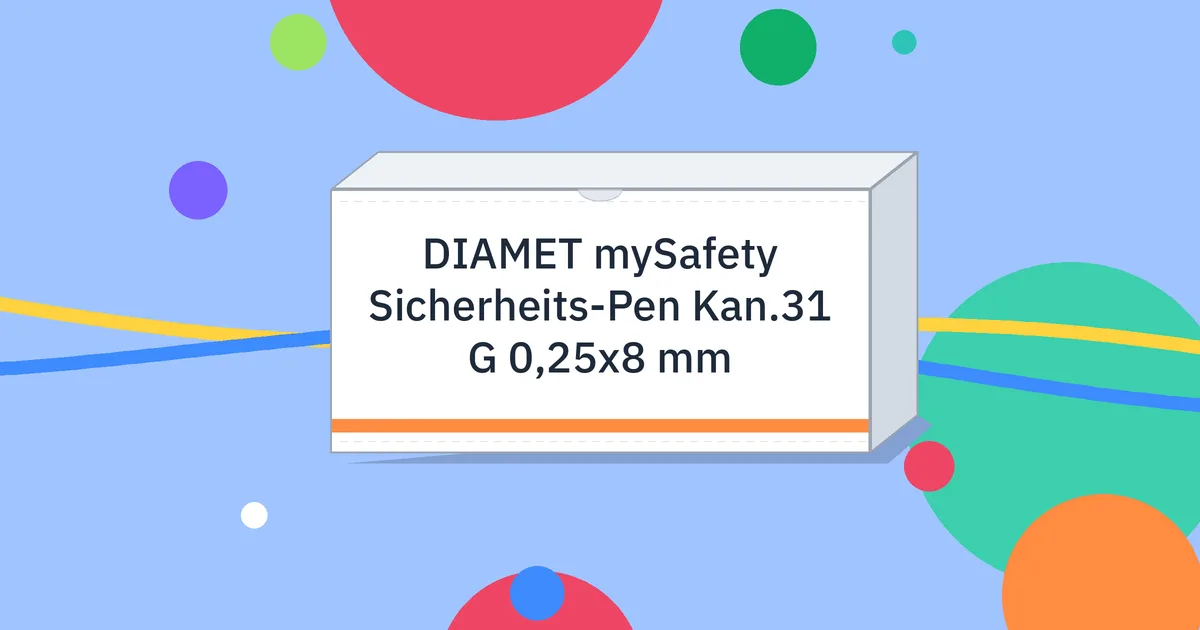 Symbolbild: Packung mit der Aufschrift DIAMET mySafety Sicherheits-Pen Kan.31 G 0,25x8 mm (PZN 11032428) – Verfügbarkeit und Bezug in Apotheken in Frankfurt am Main