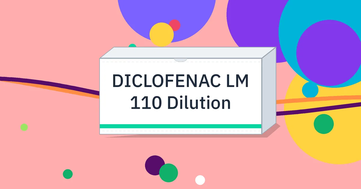 Symbolbild: Packung mit der Aufschrift DICLOFENAC LM 110 Dilution (PZN 12841609) – Verfügbarkeit und Bezug in Apotheken in Frankfurt am Main