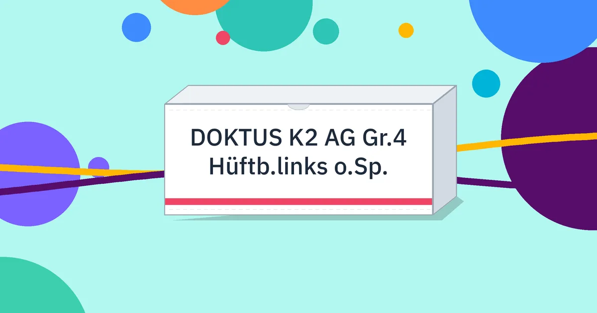 Symbolbild: Packung mit der Aufschrift DOKTUS K2 AG Gr.4 Hüftb.links o.Sp. (PZN 03310876) – Verfügbarkeit und Bezug in Apotheken in Frankfurt am Main