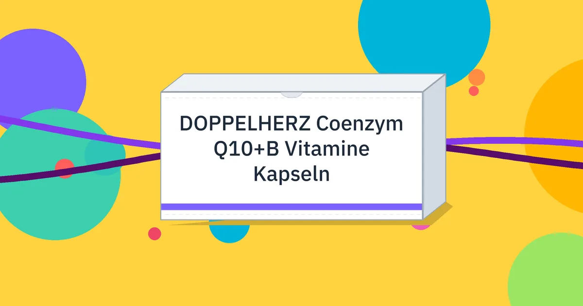 Symbolbild: Packung mit der Aufschrift DOPPELHERZ Coenzym Q10+B Vitamine Kapseln (PZN 11119862) – Verfügbarkeit und Bezug in Apotheken in Frankfurt am Main