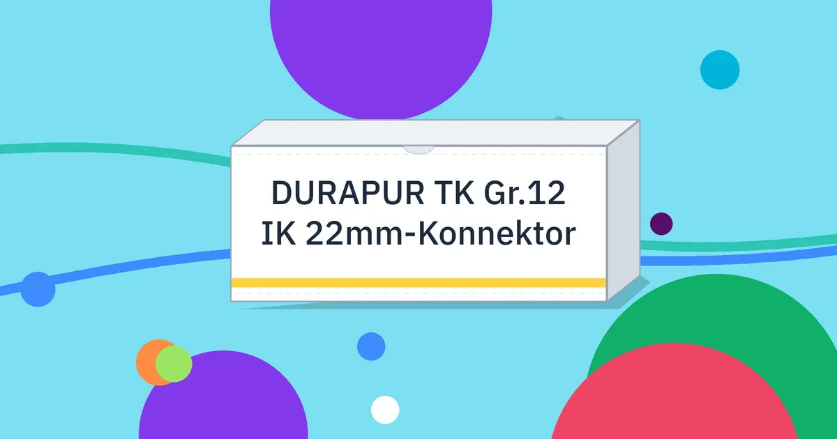 Symbolbild: Packung mit der Aufschrift DURAPUR TK Gr.12 IK 22mm-Konnektor (PZN 16030902) – Verfügbarkeit und Bezug in Apotheken in Frankfurt am Main