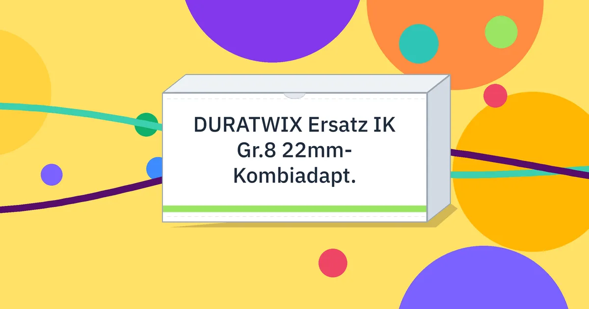 Symbolbild: Packung mit der Aufschrift DURATWIX Ersatz IK Gr.8 22mm-Kombiadapt. (PZN 06979284) – Verfügbarkeit und Bezug in Apotheken in Frankfurt am Main