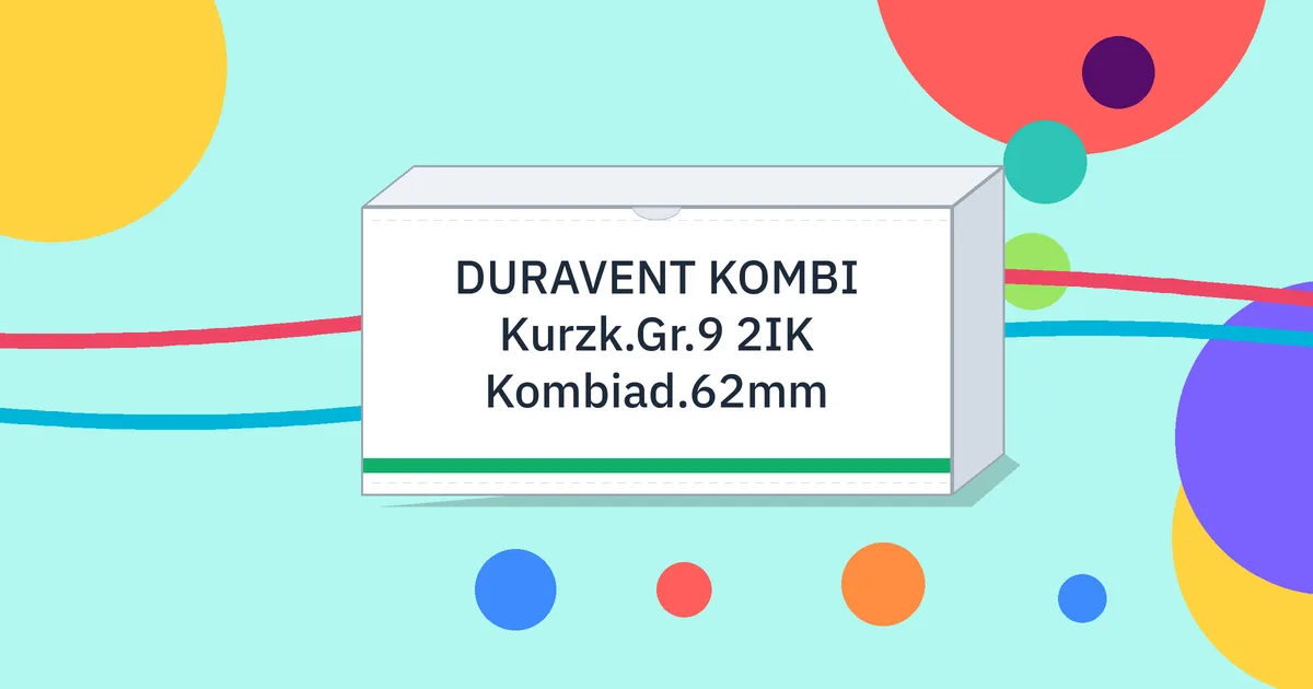 Symbolbild: Packung mit der Aufschrift DURAVENT KOMBI Kurzk.Gr.9 2IK Kombiad.62mm (PZN 04462915) – Verfügbarkeit und Bezug in Apotheken in Frankfurt am Main