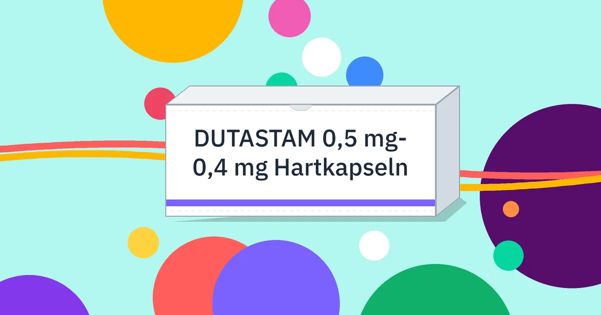 Symbolbild: Packung mit der Aufschrift DUTASTAM 0,5 mg-0,4 mg Hartkapseln (PZN 16206011) – Verfügbarkeit und Bezug in Apotheken in Frankfurt am Main