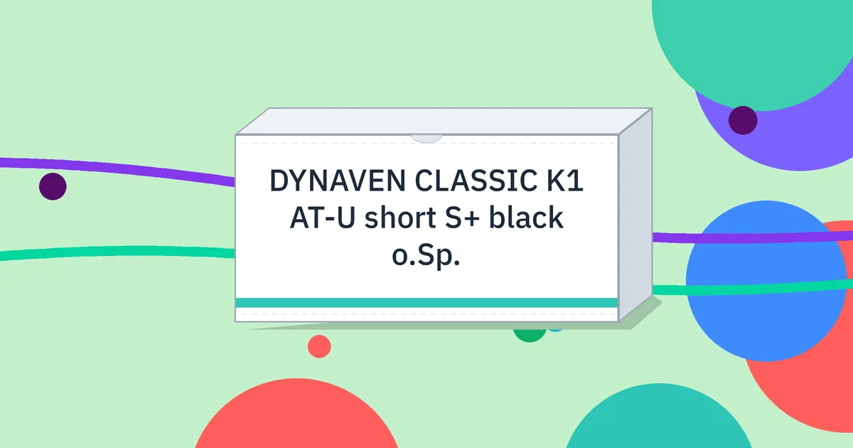 Symbolbild: Packung mit der Aufschrift DYNAVEN CLASSIC K1 AT-U short S+ black o.Sp. (PZN 18416586) – Verfügbarkeit und Bezug in Apotheken in Frankfurt am Main