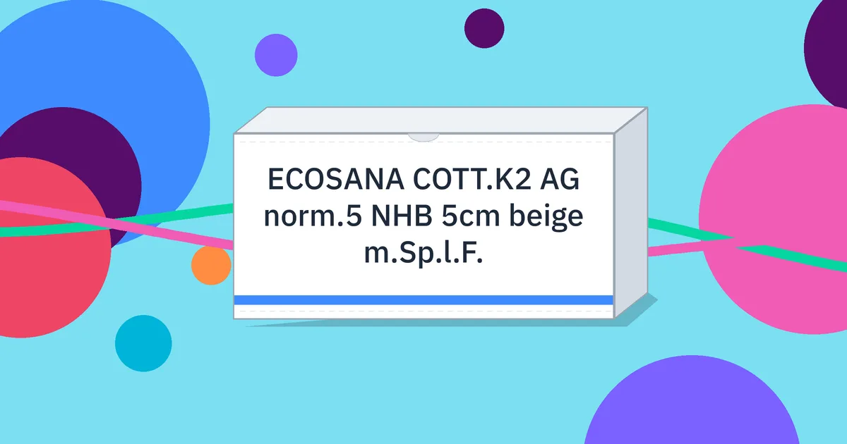 Symbolbild: Packung mit der Aufschrift ECOSANA COTT.K2 AG norm.5 NHB 5cm beige m.Sp.l.F. (PZN 16950301) – Verfügbarkeit und Bezug in Apotheken in Frankfurt am Main