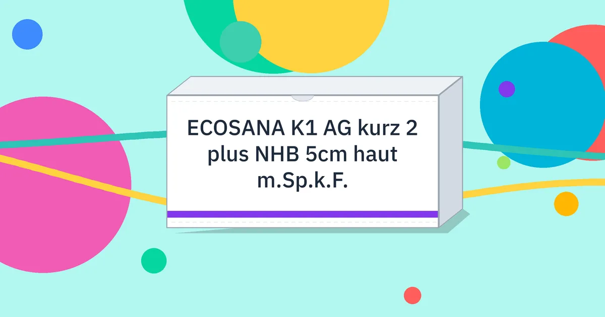 Symbolbild: Packung mit der Aufschrift ECOSANA K1 AG kurz 2 plus NHB 5cm haut m.Sp.k.F. (PZN 04727101) – Verfügbarkeit und Bezug in Apotheken in Frankfurt am Main