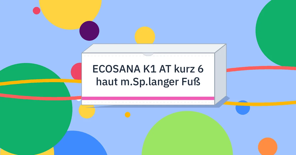 Symbolbild: Packung mit der Aufschrift ECOSANA K1 AT kurz 6 haut m.Sp.langer Fuß (PZN 04732295) – Verfügbarkeit und Bezug in Apotheken in Frankfurt am Main