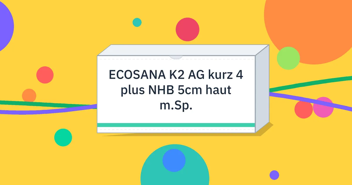 Symbolbild: Packung mit der Aufschrift ECOSANA K2 AG kurz 4 plus NHB 5cm haut m.Sp. (PZN 01453459) – Verfügbarkeit und Bezug in Apotheken in Frankfurt am Main