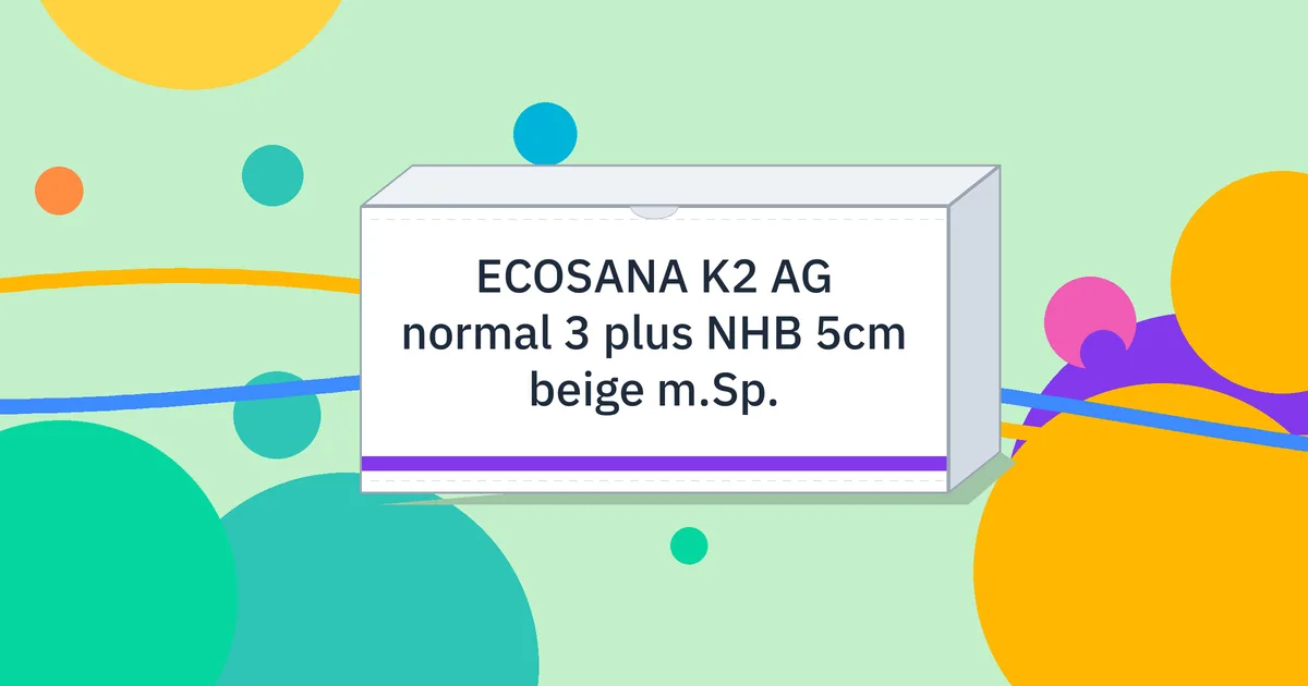 Symbolbild: Packung mit der Aufschrift ECOSANA K2 AG normal 3 plus NHB 5cm beige m.Sp. (PZN 01417676) – Verfügbarkeit und Bezug in Apotheken in Frankfurt am Main