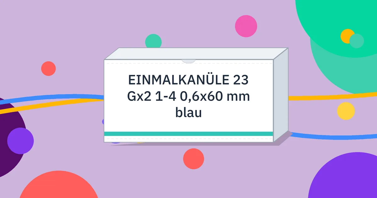 Symbolbild: Packung mit der Aufschrift EINMALKANÜLE 23 Gx2 1-4 0,6x60 mm blau (PZN 18717520) – Verfügbarkeit und Bezug in Apotheken in Frankfurt am Main