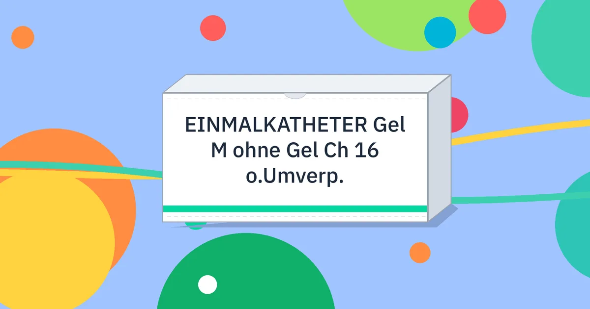 Symbolbild: Packung mit der Aufschrift EINMALKATHETER Gel M ohne Gel Ch 16 o.Umverp. (PZN 06876294) – Verfügbarkeit und Bezug in Apotheken in Frankfurt am Main