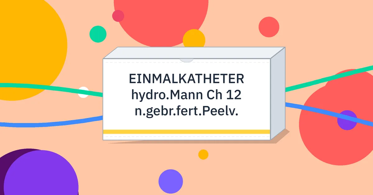 Symbolbild: Packung mit der Aufschrift EINMALKATHETER hydro.Mann Ch 12 n.gebr.fert.Peelv. (PZN 14137151) – Verfügbarkeit und Bezug in Apotheken in Frankfurt am Main