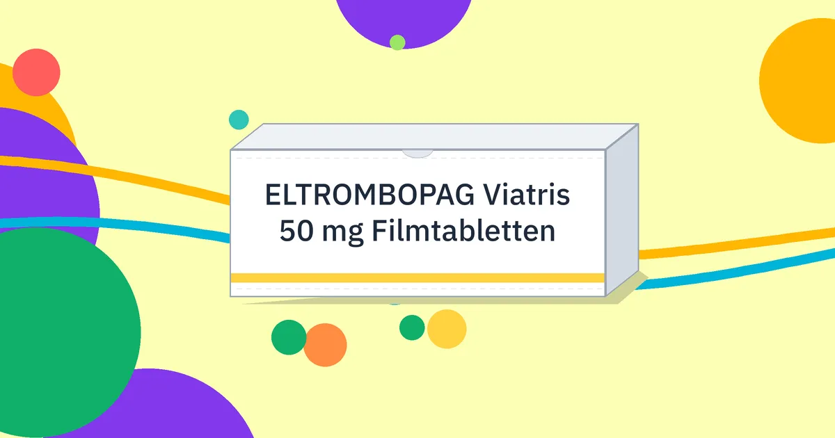 Symbolbild: Packung mit der Aufschrift ELTROMBOPAG Viatris 50 mg Filmtabletten (PZN 19692101) – Verfügbarkeit und Bezug in Apotheken in Frankfurt am Main